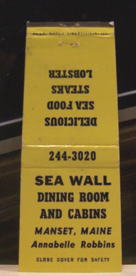 Rare Vintage Matchbook Cover K3 Manset Maine Sea Wall Dining Room ...