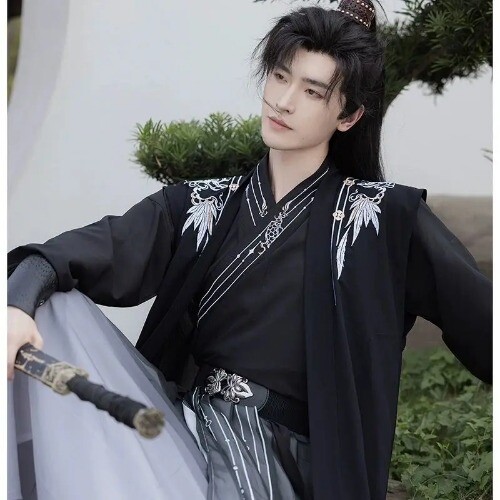 Plus Size Hanfu Men Ancient Chinese Hanfu Black Sets Cosplay Costume ...