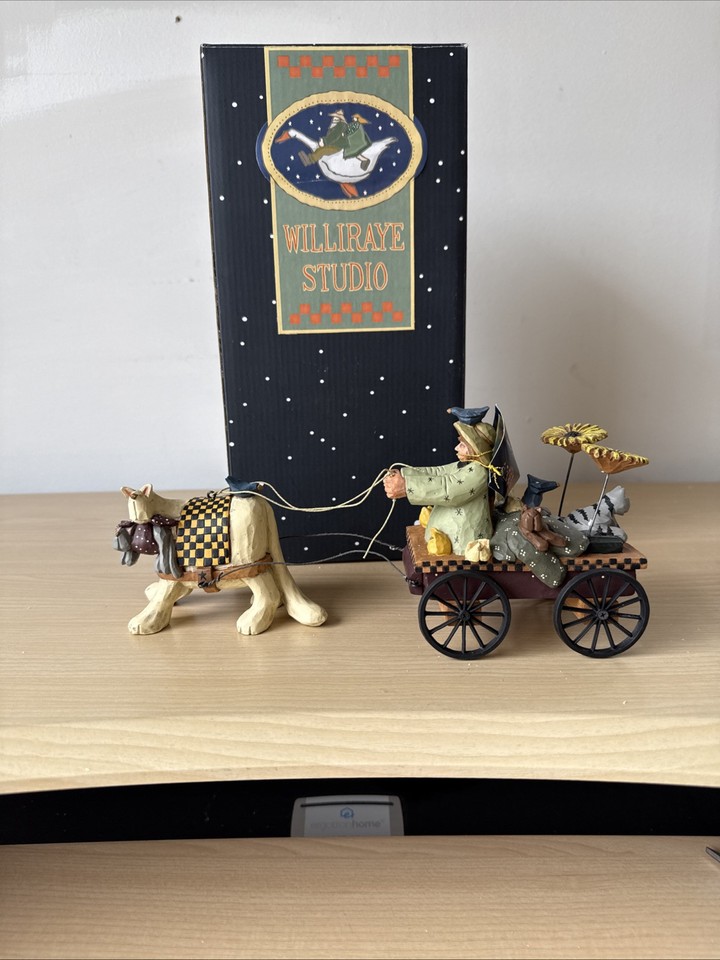 1999 Williraye Studio WW2741 Cat Pulling Garden Cart Girl Birds | eBay