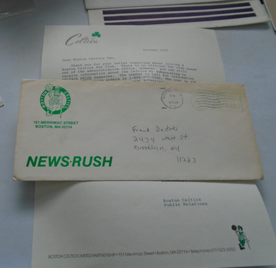 Boston Celtics NBA Basketball Envelope with letter 1992 | eBay