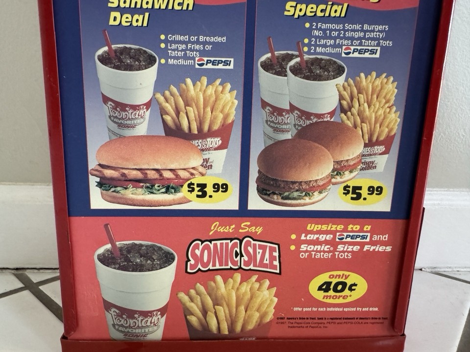 Vtg Sonic Drive In Restaurant Pepsi Menu Addition Rare See Pics | eBay