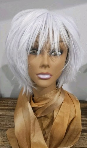 Pure White Short Straight Wig Messy Layered Synthetic Hair 11" | eBay