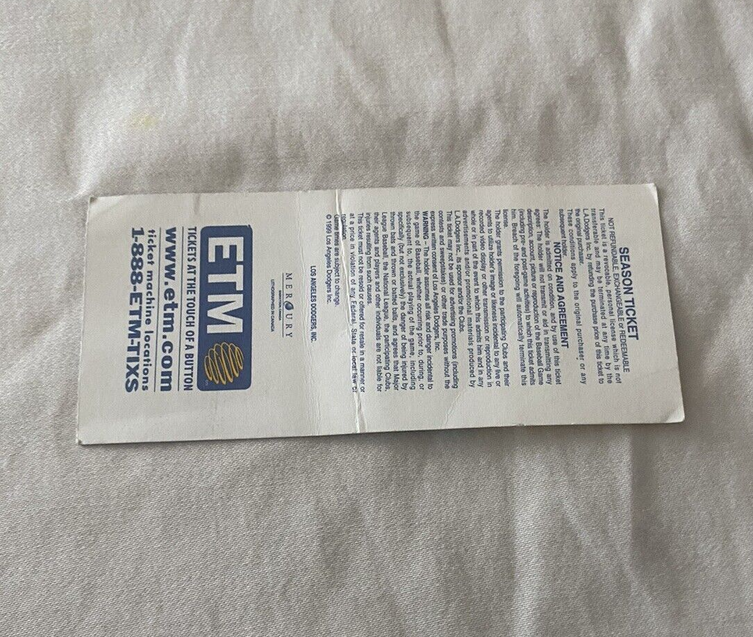 April 6 1999 Used LA Dodgers VS D Backs Game Season Ticket Stub Vintage ...