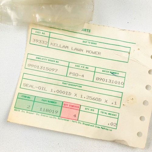 Simplicity 118019 Seal Oil 1.000IDx1.256ODx.1 OEM NOS Replaced ...