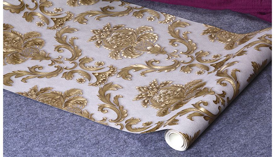 Luxury Glitter Gold Floral Wallpaper Damask Yellow Vinyl Room Roll Wall ...