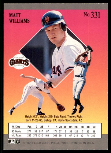 Matt Williams 1991 Ultra #331 Giants MLB READ FREE SHIPPING ...