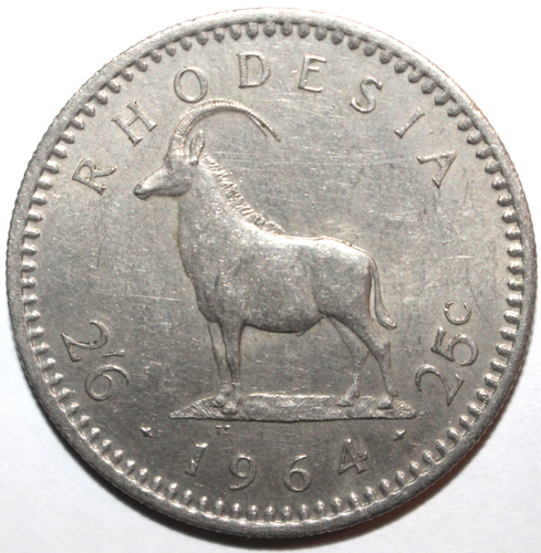 British Rhodesia 2½ Shillings / 25 Cents Coin 1964 KM#4 Zimbabwe Two ...