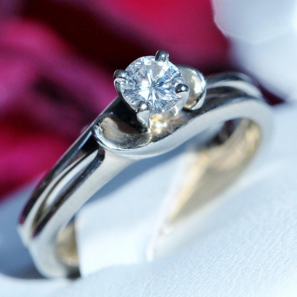 14k white gold ring 0.22ct diamond wedding set size 4 handmade 3.4gr ...