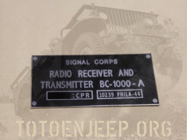 plate plaque radio us ww2 BC1000 A EARLY ALU scr 300 jeep willys dodge ...