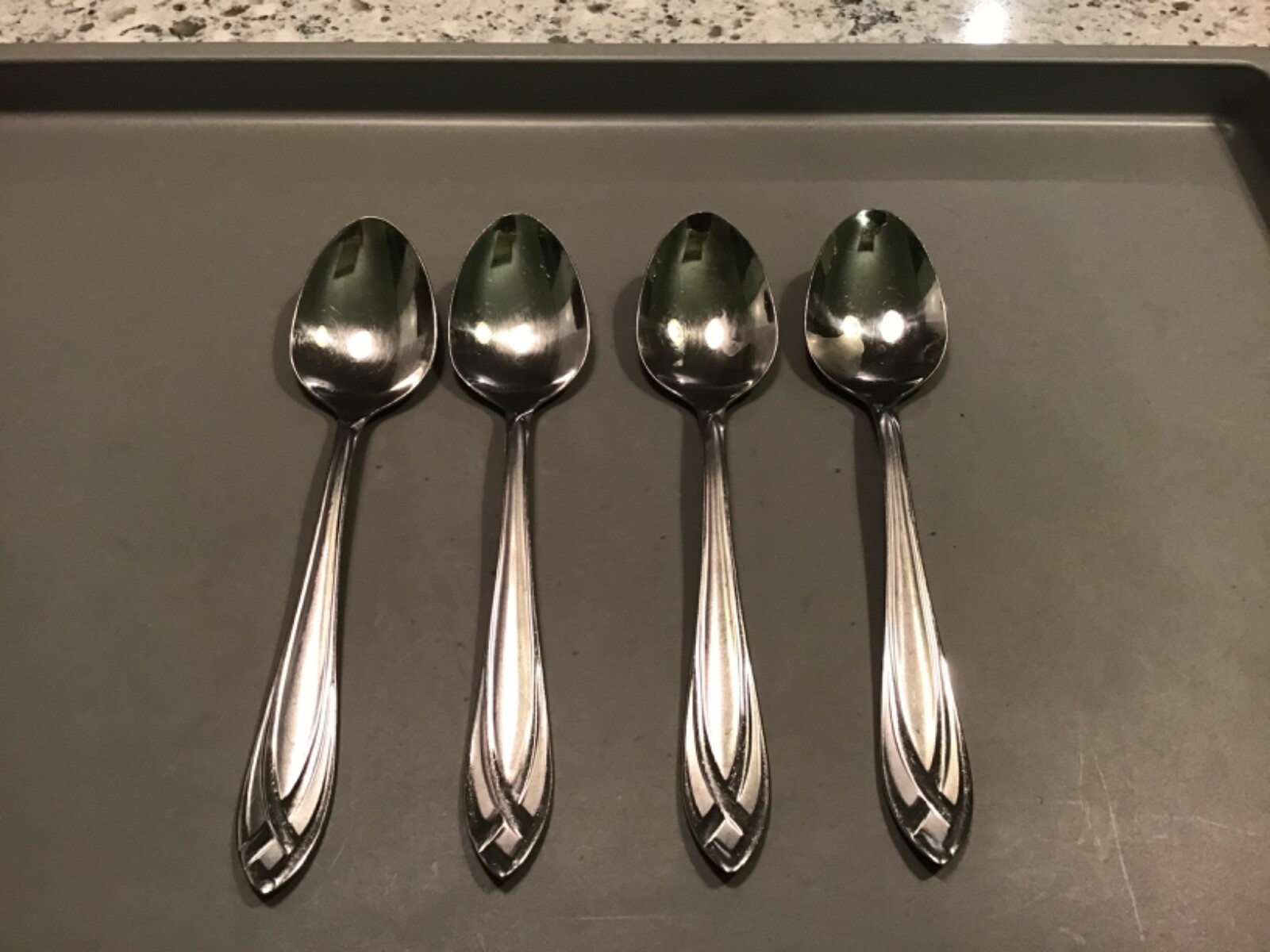 Lot of 4 Hampton Silversmiths Frosted Lace Stainless Soup Spoons 7 3/4 ...