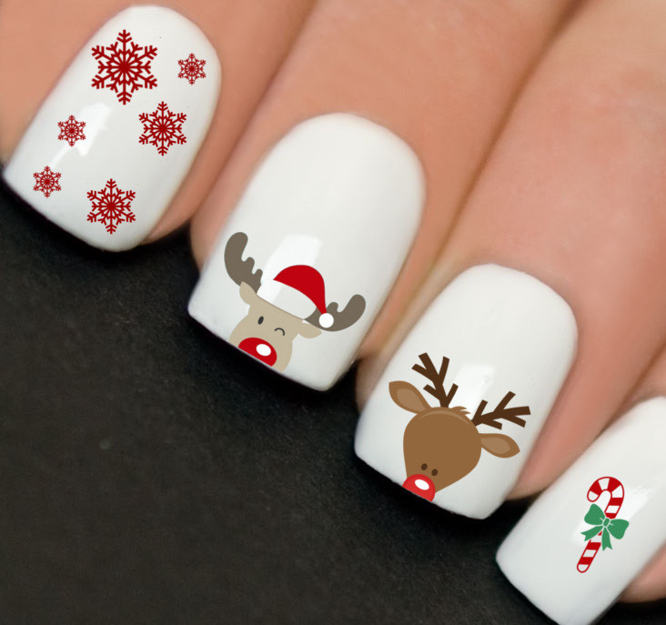 Christmas Snow Nails - Rudolf Santa Nails - Srocking Filler Nail Art | eBay