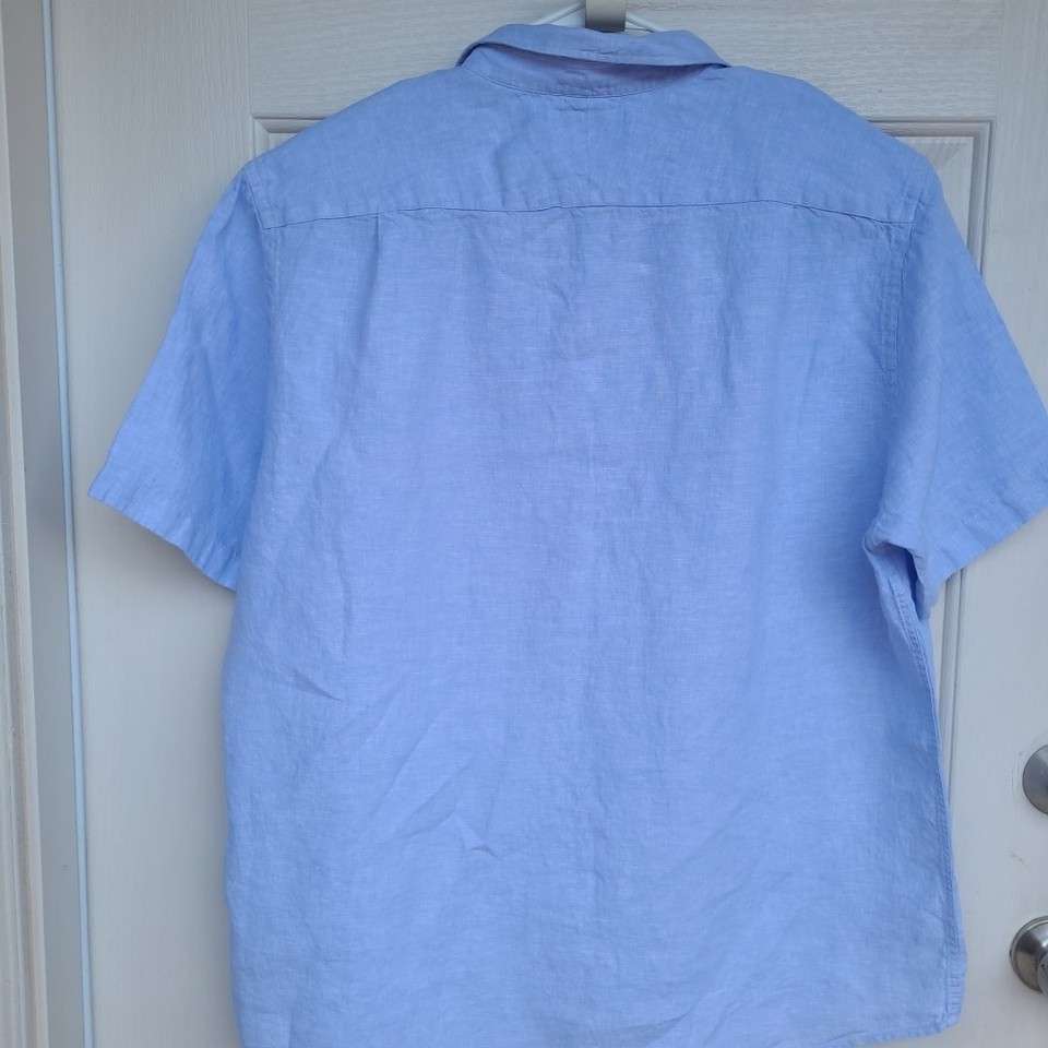 Charles Tyrwhitt Men's Classic Fit Pure Linen Shirt Ocean Blue X-Large ...