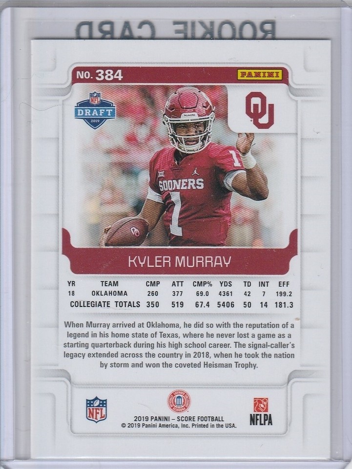 KYLER MURRAY ROOKIE CARD Oklahoma Sooners Football 2019 RC Score AZ ...