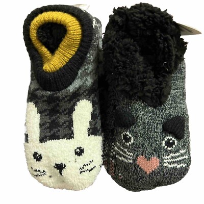 NEW WOMENS SECRET TREASURES FAUX FUR SLIPPER SOCKS (4-10) BLCK/GOLD ...