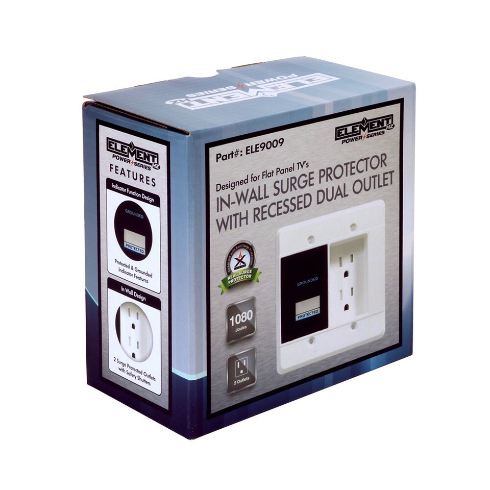 Element-Hz™ 1080 Joules In-Wall Surge Protector w/ Recessed Dual Outlet ...