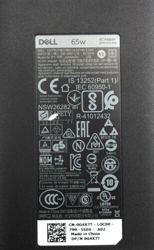 Genuine Dell Laptop Charger AC Adapter Power Supply LA65NM130 0G4X7T 19 ...