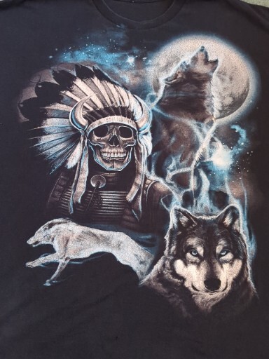 Vtg 90s Wolf Howling At The Moon Tribal Indian Warrio… - Gem