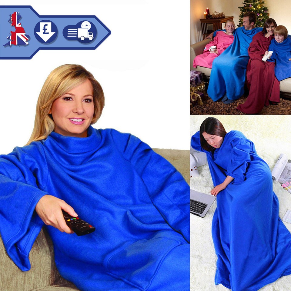 BLUE CUDDLE BLANKET SLEEVED SUPER SOFT FLEECE BLANKET | eBay