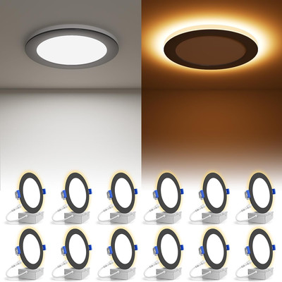 12 Pack 6 Inch Black Recessed Light with Night Light, Canless LED ...