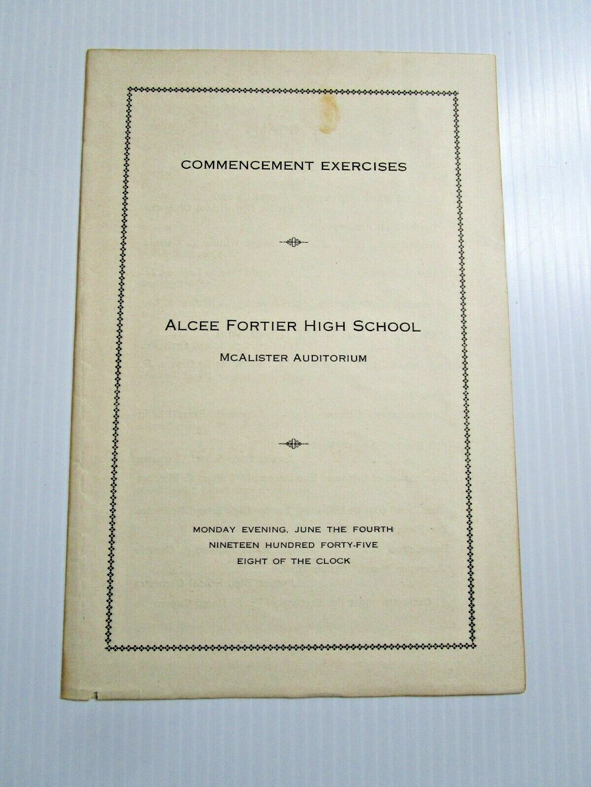 1945 ALCEE FORTIER HIGH SCHOOL COMMENCEMENT EXERCISES LIST OF GRADUATES ...