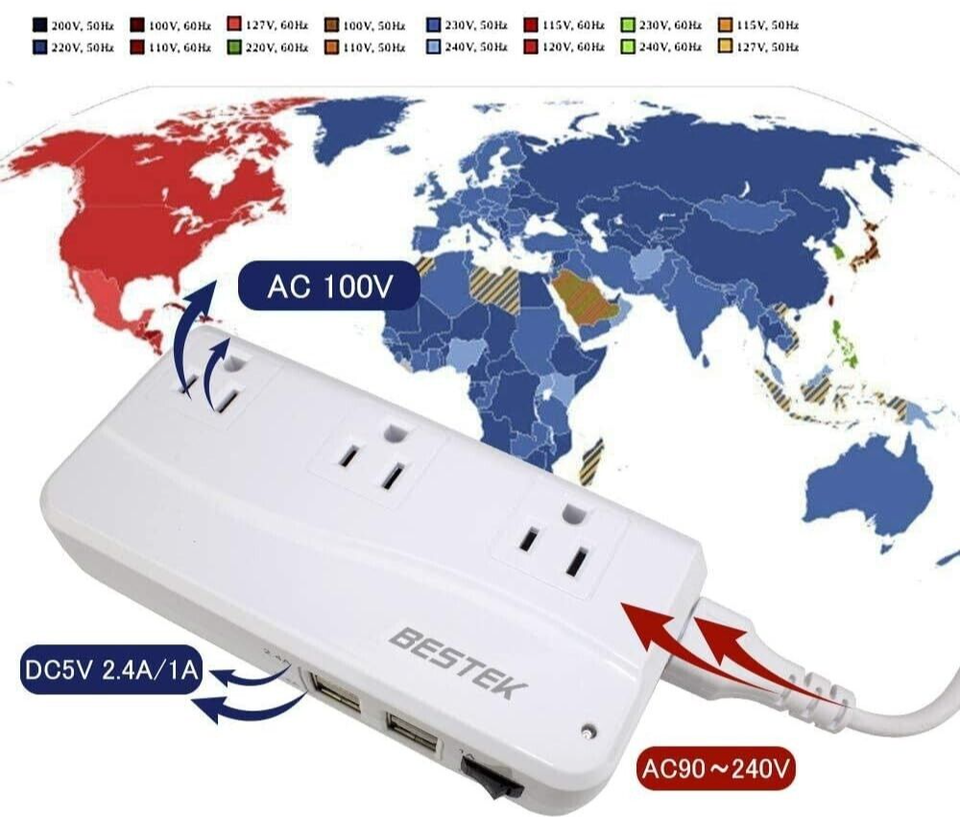 Voltage Converter 90V - 240V to 100V transformer BESTEK Plug Adapter ...