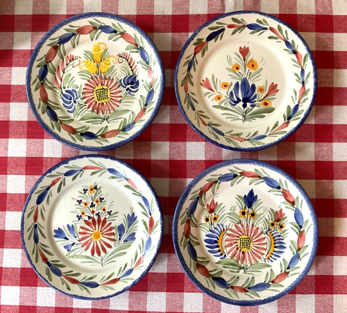 Vtg French HB Quimper Faience Pottery Hand Painted - Fleuri -4 Plates 7 ...