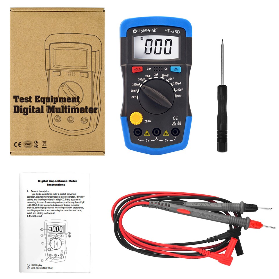 Digital Capacitor Tester Multimeter Capacitance Meter 200pF-20mF Meter ...
