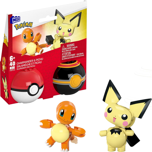 MEGA Pokémon Building Toys Set Pichu & Charmander with 40 Pieces, 2 ...