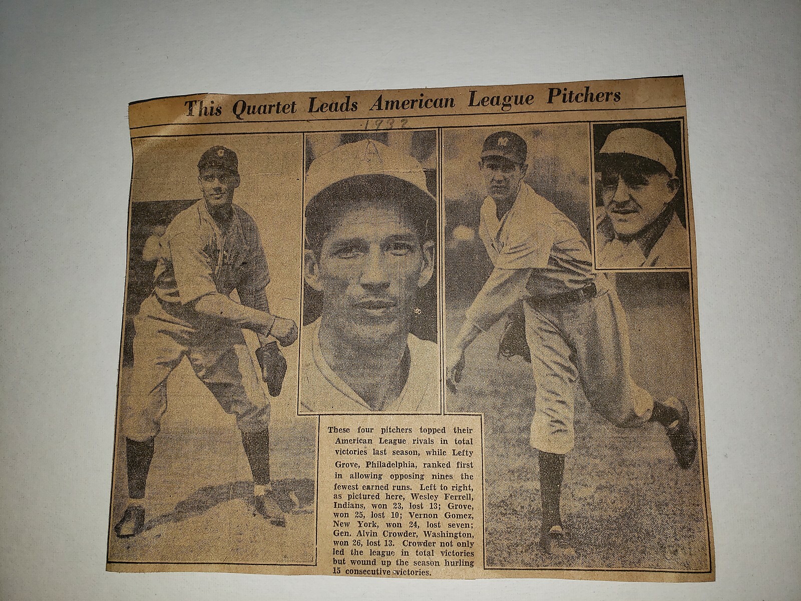 Lefty Grove Lefty Gomez General Crowder Wes Ferrell 1932 Pitchers ...