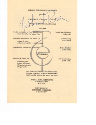 NATHANIEL ROSEN, CELLIST, SIGNED PROGRAM | eBay