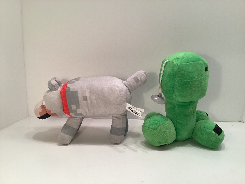 Minecraft Creeper & Wolf Plush, Green creeper, Gray Wolf Plush Toys 9 ...