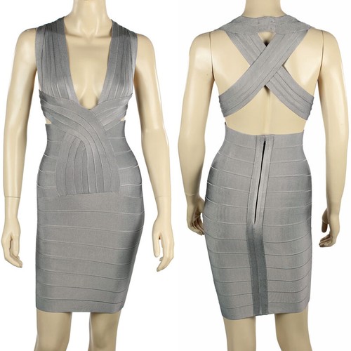 Gray Color Cross Straps Deep V Neck Bandage Dress | eBay