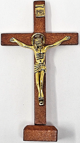 Sacred Heart League Brass Corpus on Wooden Cross INRI Crucifix Small 4 ...