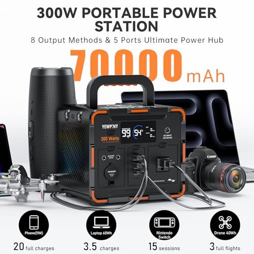 300W Portable Power Station, Solar Generator 259Wh, 70,000mAh LiFePO4 ...