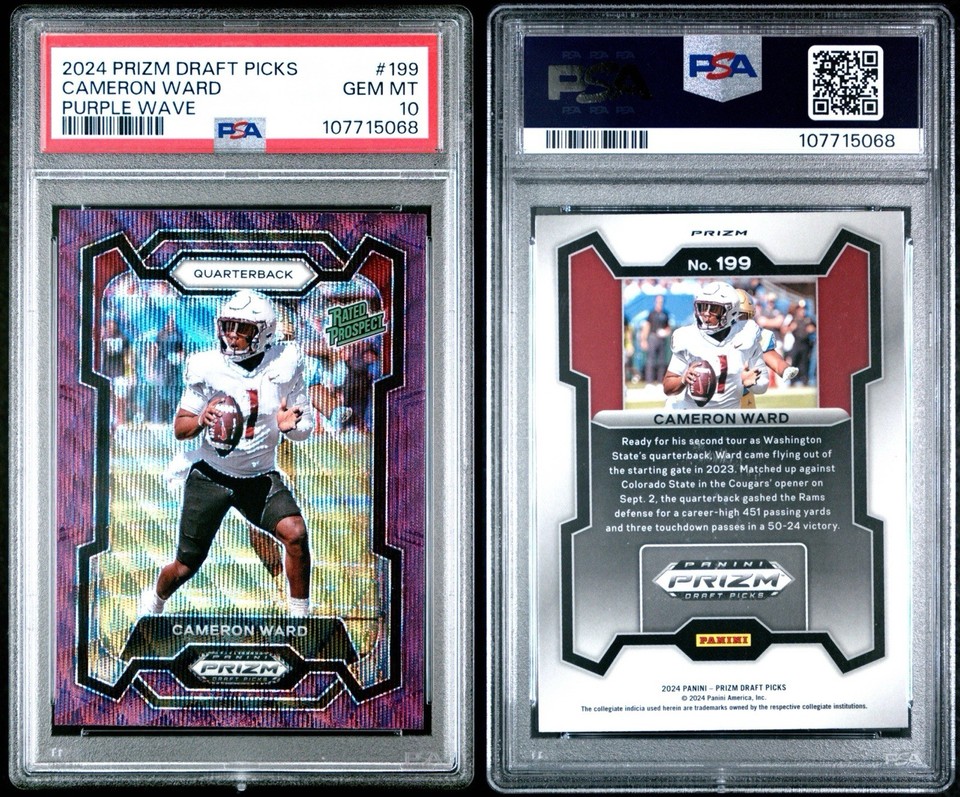 PSA 10 CAM WARD Purple WAVE Prizm 2024 PANINI PRIZM DRAFT PICKS RC #199 ...