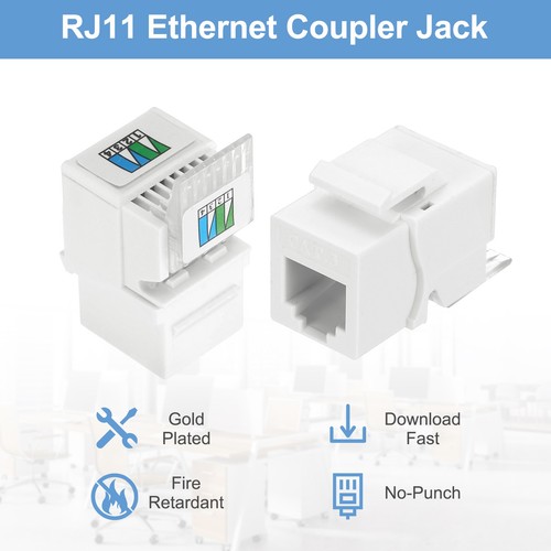 10 Pack RJ11 Cat 3 Telephone Jack, Cat3 Coupler Phone Adapter, White ...