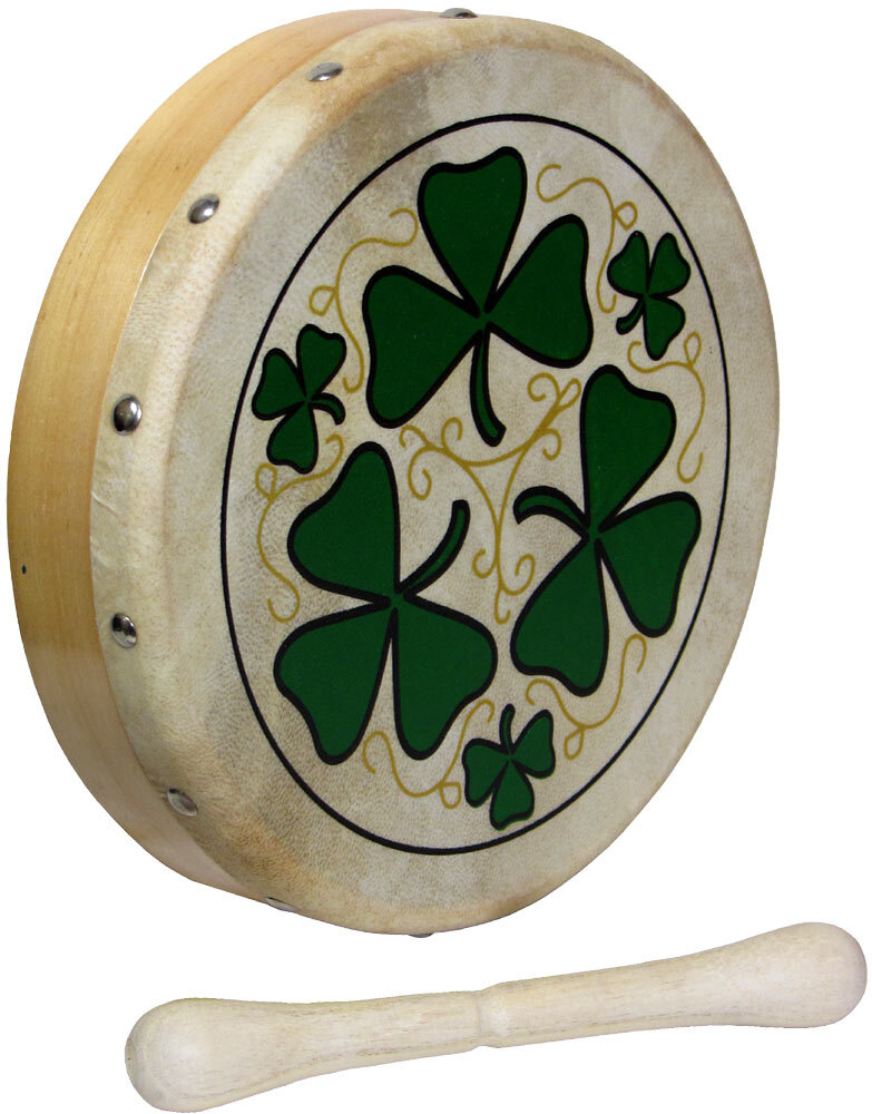 Glenluce MINI BODHRAN with tipper. 8 inch Irish drum with Clover design ...