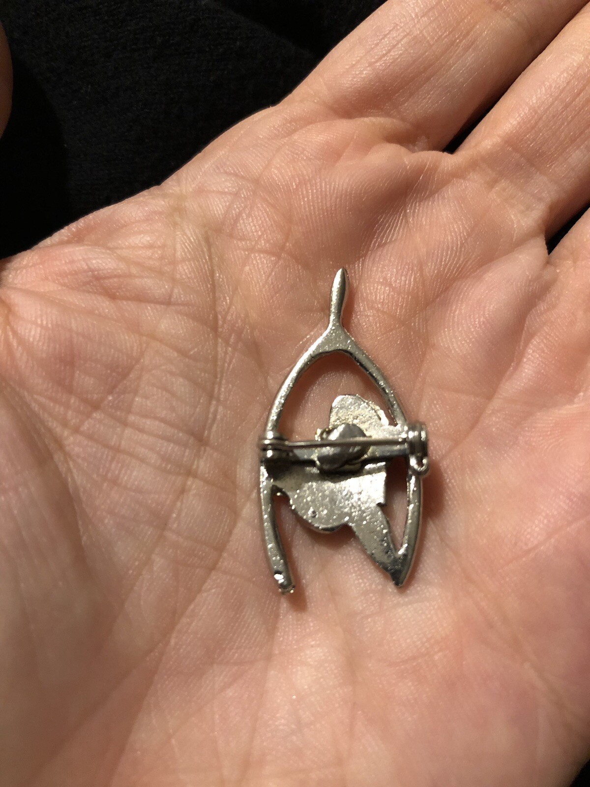 Vintage Wishbone Brooch Rhinestone Bow Silvertone Good Luck Charm Pin ...