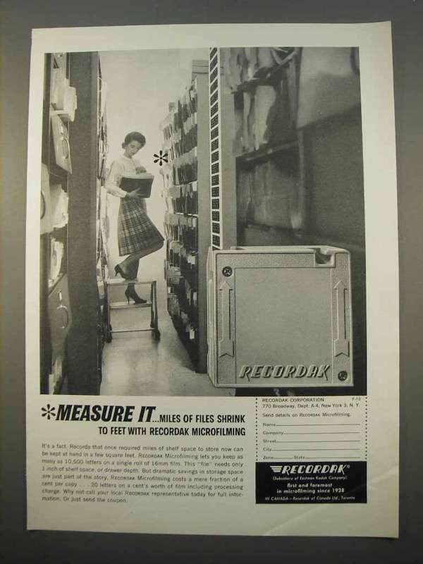 1963 Recordak Microfilming Ad - Measure It | eBay
