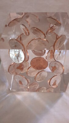 Vintage Lucite 2 1/2" Paperweight 1969 Pennies Money Cube LOOK!!! | eBay