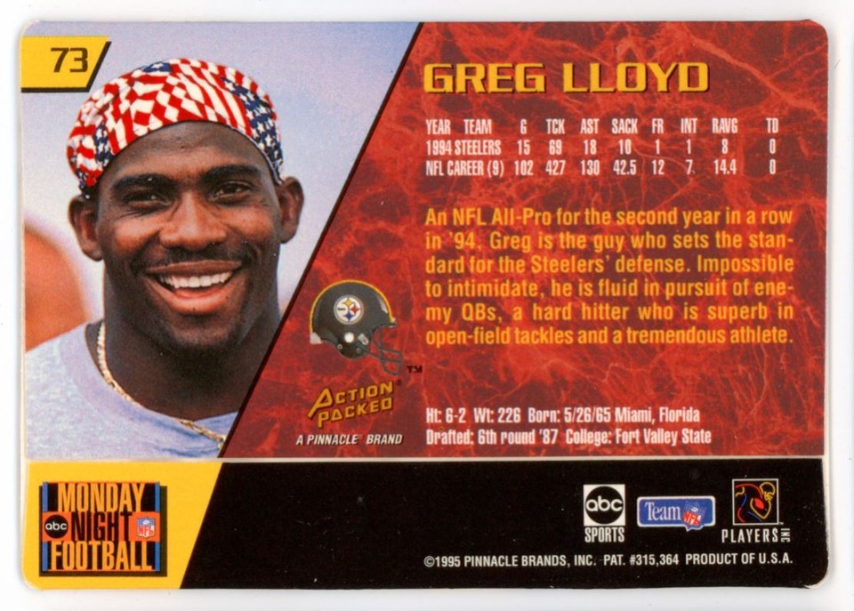 1995 Action Packed Monday Night Football Greg Lloyd Pittsburgh Steelers ...