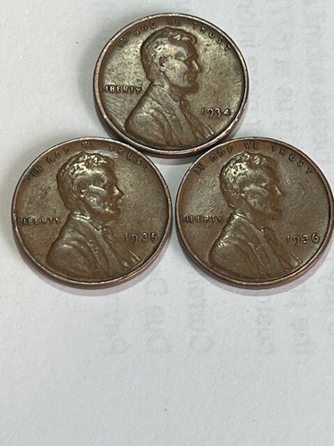 1934 P 1935 P 1936 P Circulated Lincoln Wheat Cent Penny Set- Actual ...