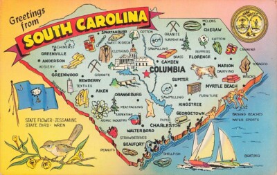 Postcard Map Greetings from South Carolina NH1 | eBay