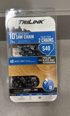 Chainsaw 10" Low Kickback Saw Chain 2 Pack TRILINK S40 for Battery ...