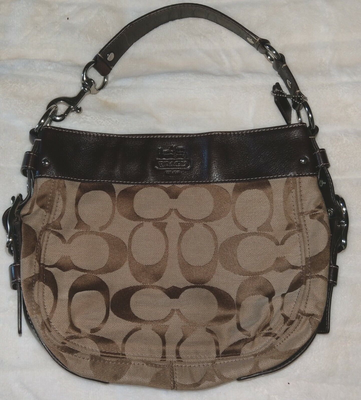 Coach Zoe signature F12657 jacquard Brown Hobo Handbag - Gem