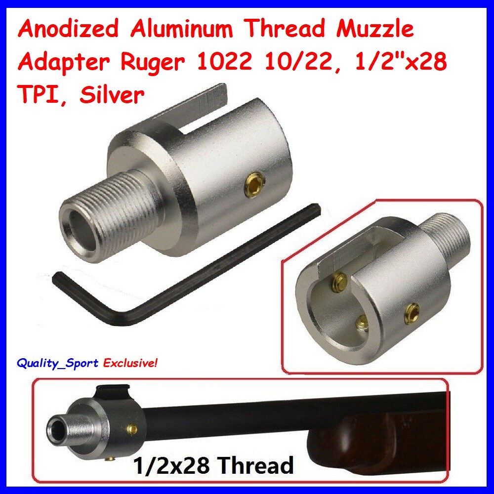 Anodized Aluminum Thread Muzzle Adapter Ruger 1022 10/22, 1/2"x28 TPI ...