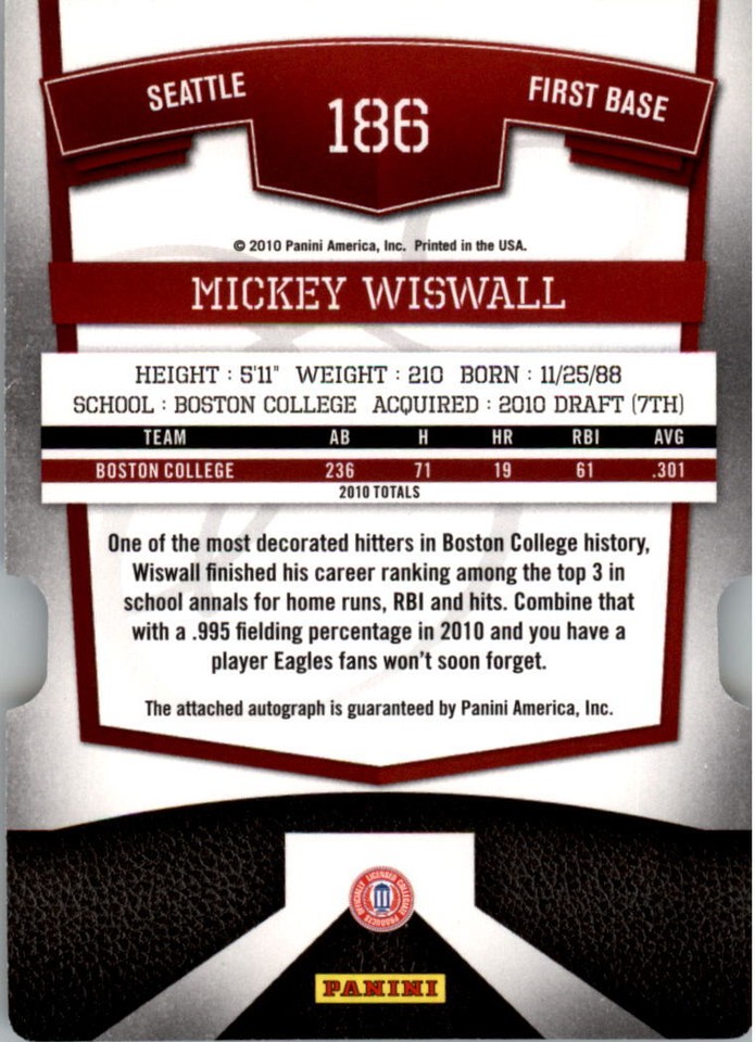 2010 Don Elite Extra Edition Signature Aspirations #186 Mickey Wiswall ...