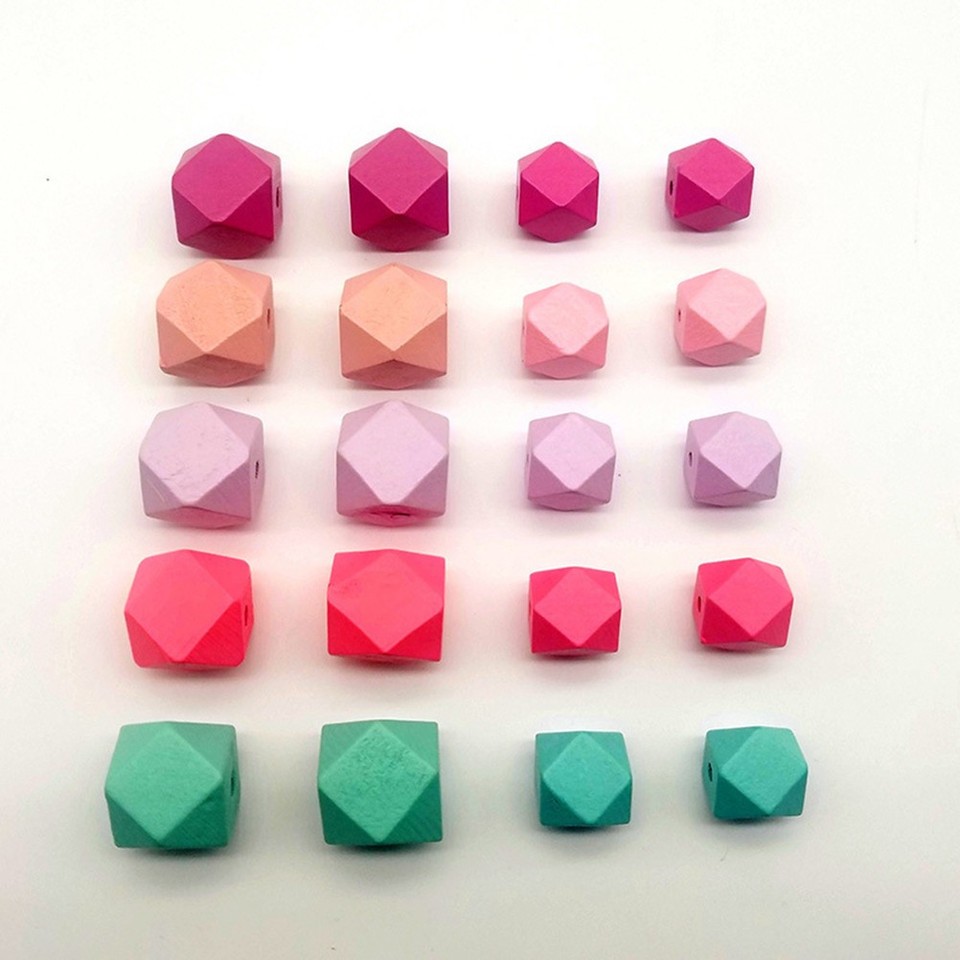 30pcs Mixed Geometric Wooden Beads Painted Natural Octagon Geometric ...