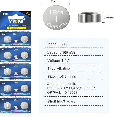 YKM LR44 Batteries AG13 L1154f A76 357/303 L1154 L1154c LR44h 1.5V ...