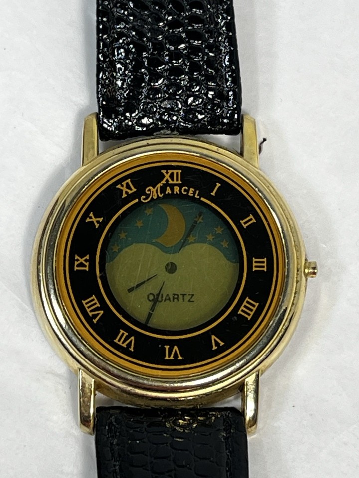 Marcel Digital Moonphase Watch 995 Gold Tone w/Leather Strap - New ...